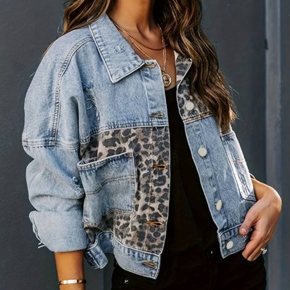 Jackets & Coats | Leopard Print Denim Jacket | Poshmark